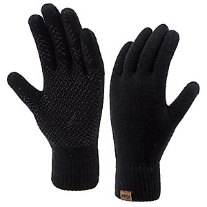 ViGrace Winter Touchscreen Gloves for Men & Women with 3 Fingers Dual-layer Touch Screen Warm Lined Anti-Slip Thermal Knit Driving Texting Glove(Black, Large)