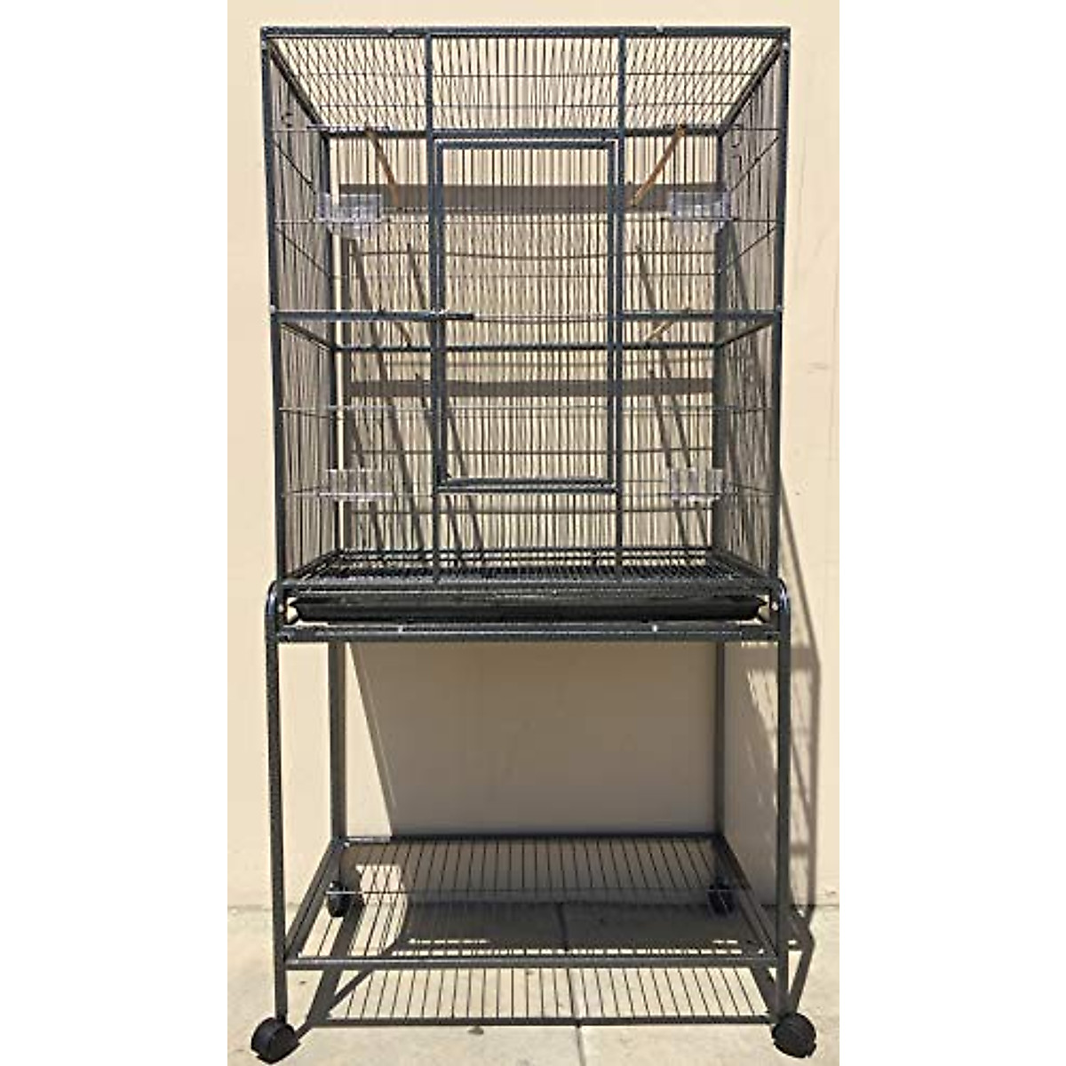 Extra Large Wrought Iron Metal Bird Flight Cage Aviary with Removable Rolling Stand, 32-Inch by 19-Inch by 64-Inch
