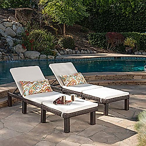Christopher Knight Home Jamaica Outdoor Wicker Chaise Lounge with Water Resistant Cushion, 2-Pcs Set, Multibrown / Cream