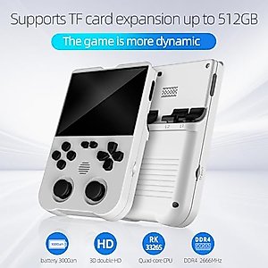 XU10 Retro Handheld Game Consoles, 3.5 inch IPS Screen, XU10 with a 64G Card Pre-Loaded 8000 Games, Support 20+ Kinds of Games Formats, with 3000 mAh battery life 6-8 hours White