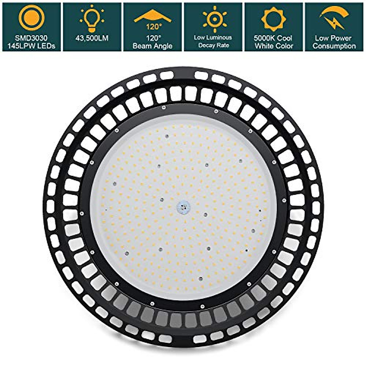 OPENLUX 300W UFO LED High Bay Lights 43,500lm (1200W MH/HPS Equiv.) 5000K 0-10V Dimmable High Bay LED Shop Lights UL Approved LED Warehouse Light AC100-277V