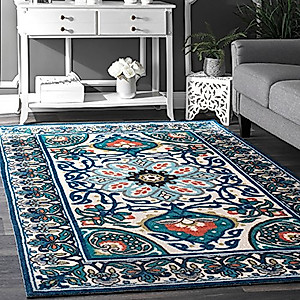nuLOOM 4-Feet-by-6-Feet Floral Leda Rug - Blue