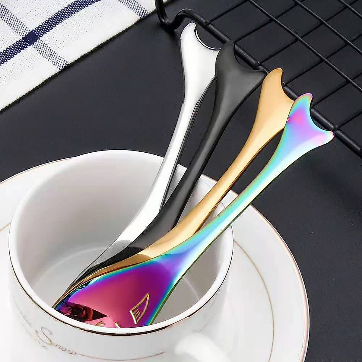 maitexi 4 Pcs Creative Whale Spoon Set, Stainless Steel Tea Spoon Set,5.1 Inches Colorful Stainless Steel Tea Dinner Table Mixing Spoon Kit, Dessert Coffee Sugar Spoon
