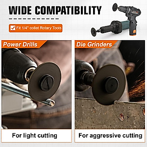 SI FANG 2 Inch Die Grinder Cut-Off Wheel and 3/8in Arbor Hole 1/4in Stem Mounting Mandrel Holder Accessories, for Air Grinders Drill Rotary Tool, Mini Metal Cutting Wheels Cutter Discs 11 Pack Set