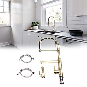 G1/2 Sink Faucet, Commercial Kitchen Faucet With Pull Down Sprayer, High Arc Single Handle Single Lever Spring Rv Kitchen Sink Faucet With Pull Out Sprayer, Cold Hot Basin Water Tap With Hose For Bath