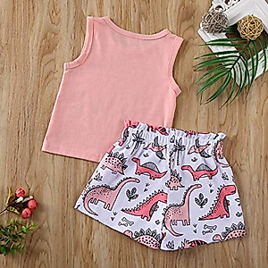 Toddler Kids Baby Girl Summer Clothes Sassy Shirts Tank Top+Dinosaur Shorts Pants Outfit Set (Tank top+Shorts, 2-3T)