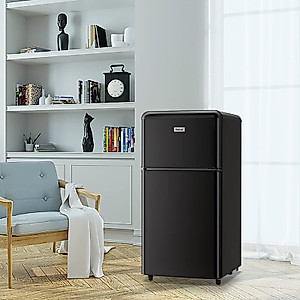 WANAI Mini Fridge Dual Door Refrigerator with Freezer, Compact Refrigerator with Adjustable Temperature & Removable Glass Shelves, Fridge for Apartment/Dorm/Office/Kitchen, Energy Saving, BLACK