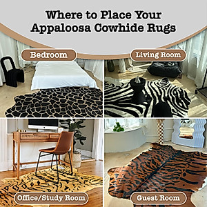 Animal Print Cowhide Rug Collection - Natural Cowhide Rugs for Living Room & Bedroom - Shiny & Modern Accent Rug - Genuine Leather & Fur Cow Hide Rug - Giraffe Large