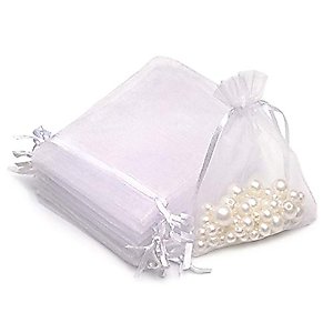 Akstore 50Pcs 3.15"x4"(8x10cm) Sheer Drawstring Organza Jewelry Pouches Wedding Party Christmas Favor Gift Bags (White, 3.15x4)