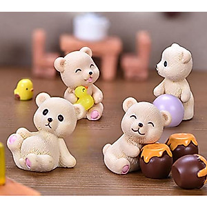 Miniature Bear Figurines, 8 Pcs Mini Bears with Jars Bear Figurines Model Cake Toppers Fairy Garden Accessories for Micro Landscape Plant Flower Pots