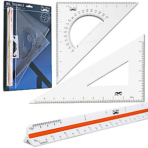 Mr. Pen Architectural Triangular Ruler Set with 12 Inch Triangular Scale, 11 Inch 30/60 and 8 Inch 45/90 Triangles