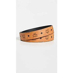 MCM Men's Claus Reversible Belt, Cognac, Tan, Graphic, Silver, One Size