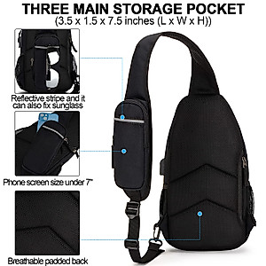 Lumesner Sling Bag Crossbody Sling Backpack with USB Charging Port,Water Resistant Shoulder Bag for Men Women,Lightweight One Strap Backpack Chest bag for Hiking,Cycling,Biking