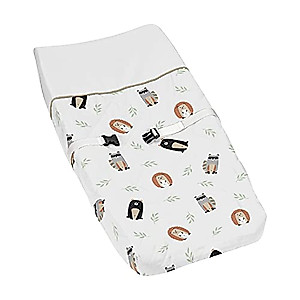 Sweet Jojo Designs Bear Raccoon Hedgehog Forest Animal Unisex Boy or Girl Baby Nursery Changing Pad Cover for Woodland Pals Collection - Neutral Beige, Green, Black and Grey