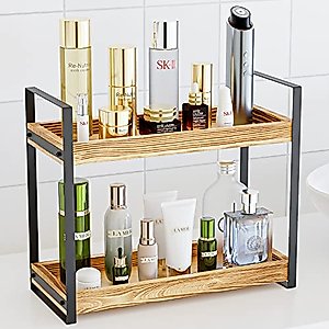 AieeJL 2-Tier Countertop Organizer for Bathroom Counter,Finished Wood Vanity Tray Holder,Cosmetic Storage Shelf, Perfect as Kitchen Snack Spice Rack and Coffee Station Organization