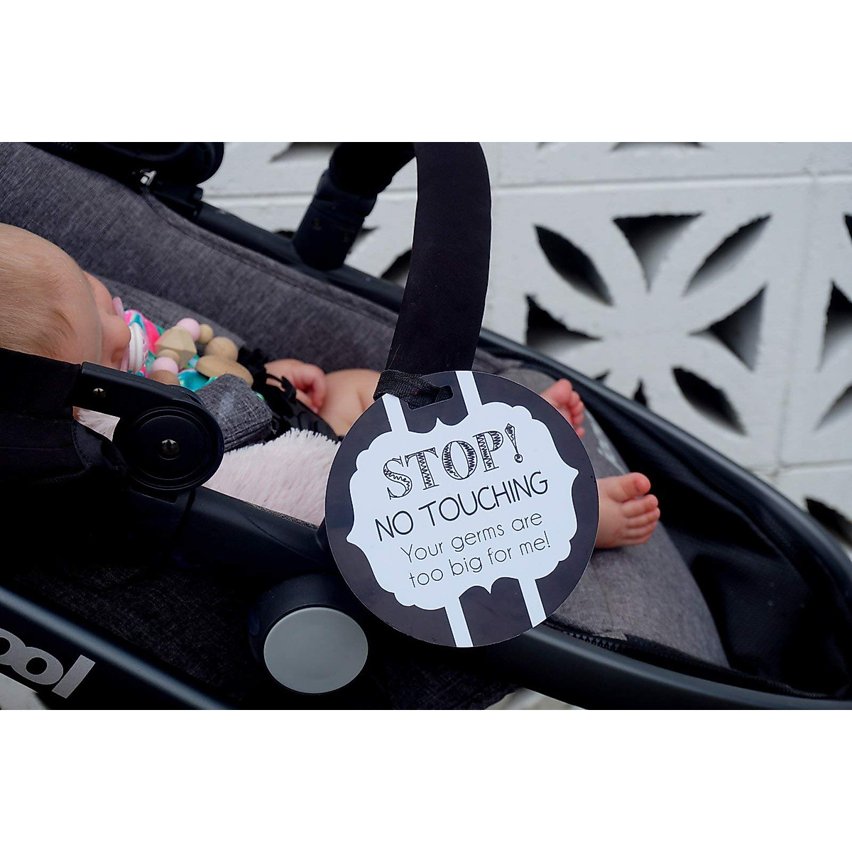 No Touching Baby Car Seat Sign for Newborn Car Seat or Stroller (Black & White)