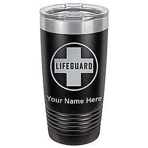 LaserGram 20oz Vacuum Insulated Tumbler Mug, Lifeguard, Personalized Engraving Included (Black)