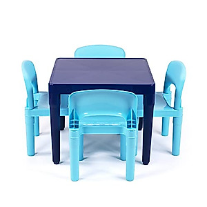 Humble Crew, Multi-Blue Kids Lightweight Plastic Table and 4 Chairs Set, Square