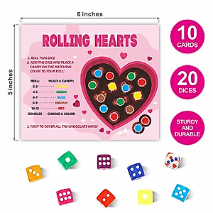 DYIRBIIY 5" x 6" Fall Party Table Game | Rolling Hearts Roll The Dice Game| Easter Hearts Dice Game for Valentine's Day | 10 Play Cards 20 Colored Dices -TZYX-B04