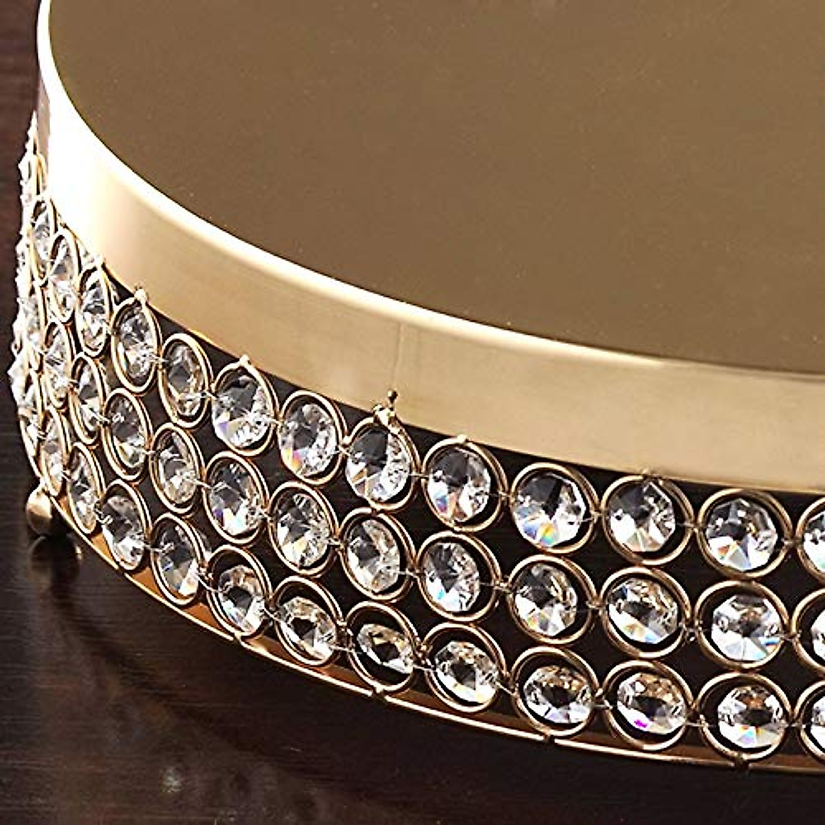 BalsaCircle 4-Inch Tall x 13.5-Inch Wide Gold Beaded Round Cake Stand - Wedding Birthday Party Display Dessert Riser Pedestal Cen