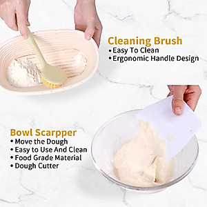 HOMEDISIAC Banneton Bread Proofing Basket Set, 9 Inch Round & 10 Inch Oval, Natural Rattan Material, Ideal for Sourdough Bread Baking, Includes Linen Liner and Dough Scraper, Great Gift Idea