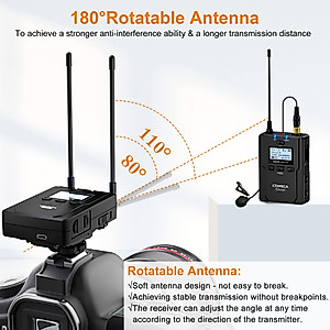 comica CVM-WM200A PRO Wireless Lavalier Microphone for Camera Support SD Card, 394FT Distance, UHF Wireless Lapel Mic with Backup Recording, Microphone for Filmmakers, Podcast, Vloggers.