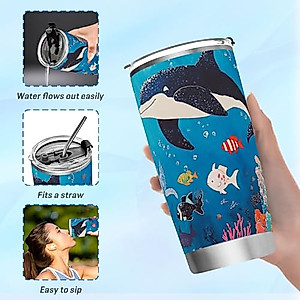 sanluoli Some Dolphin Sea Animals Blue Stainless Steel insulated water bottle with Straw Lid coffee travel mug 20oz for Home, Office or Car Aesthetic Vacuum Insulated Tumbler 20 OZ