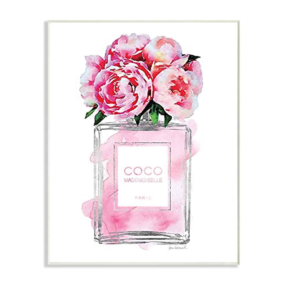 Stupell Industries Glam Perfume Bottle V2 Flower Silver Pink Peony Wall Plaque Art, Proudly Made in USA