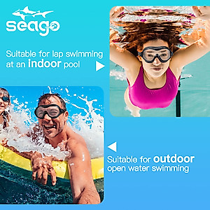 Seago Swim Goggles No Leaking Anti-Fog Swimming Goggles for Adult Men Women Youth Junior with Soft Silicone Gasket, UV Protection Waterproof 180° Clear Vision, Triathlon Pool Goggles Swim Glasses