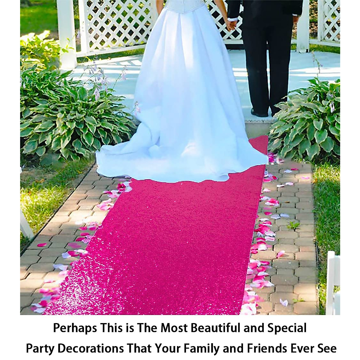 ShinyBeauty 4FTx15FT-Sequin Aisle Runner-Fuchsia Sparkly Carpet Runner for Wedding/Christmas/Thanksgiving Decor