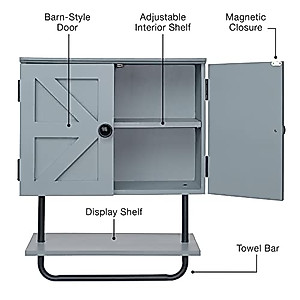 EXCELLO GLOBAL PRODUCTS 17x21” Barndoor Bathroom Wall Cabinet, Space Saver Storage Cabinet Kitchen Medicine Cabinet with Adjustable Shelf and Towel Bar, Rustic Gray