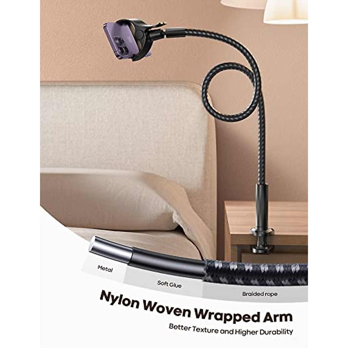 Newest Nylon Braided Flexible Arm Gooseneck Phone Holder & Phone Ring Holder GP05&RS01