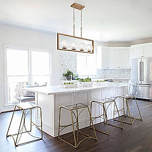 Gold Chandelier, 4-Light Modern Chandelier Light Fixture, 30" Mid Century Linear Kitchen Island Lighting, Seeded Glass Globe Shades