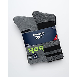 Reebok Men's Crew Socks - 5 Pack Comfort Cushion Performance Crew Socks for Men - Classic Men's Sports Socks (Size: 6-12.5), Size 6-12.5, Grey Assorted