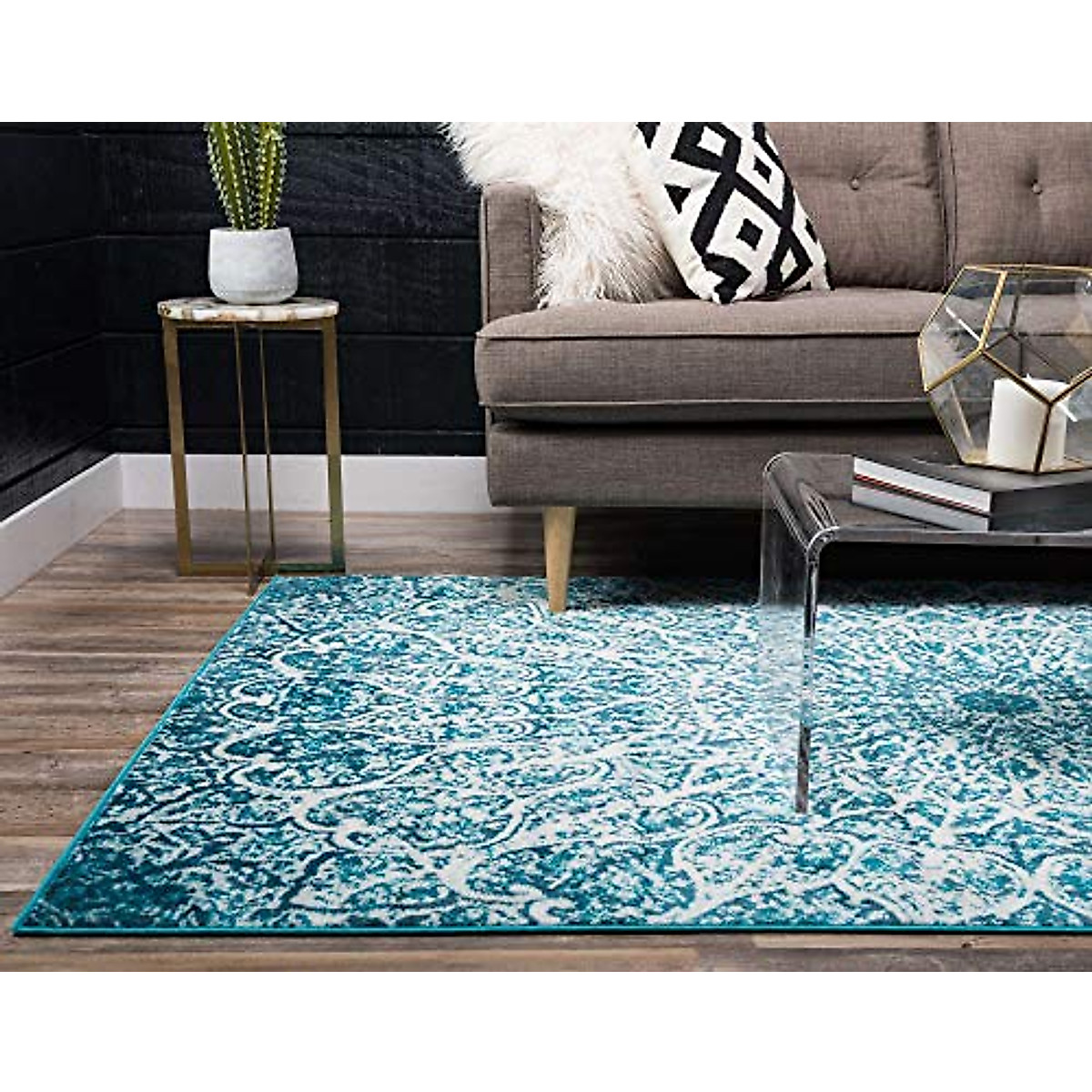 Unique Loom Sofia Collection Area Rug - Grace (8' x 10', Turquoise/ Ivory)