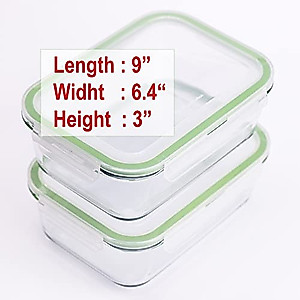 63 Oz 2 Pcs Large Glass Food Storage Containers 8 Cups Family Size Set Baking Containers with Locking Lids Storing food, BPA Free Leak Proof Microwave Oven Safe (2, 63 OZ)