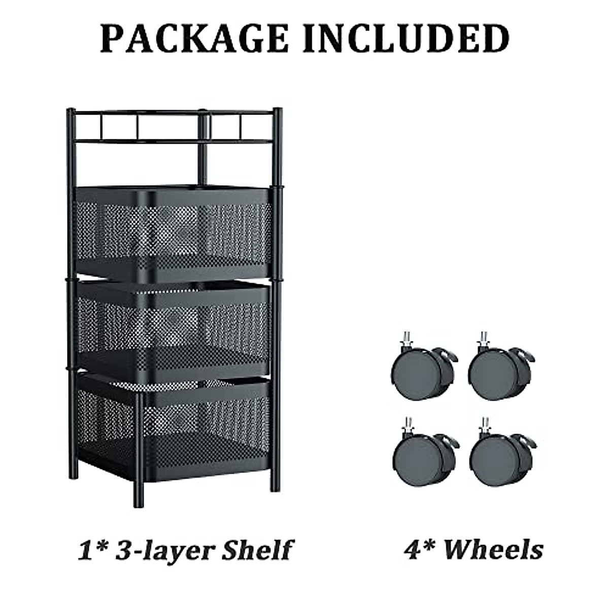 Homelet Rotating Multi Layers Storage Shelf Rolling Carts Free-Standing Rust-Proof Vegetable Storage Rack Baskets For Kitchen Living Room Bathroom Bedroom Office Fruit Organizer
