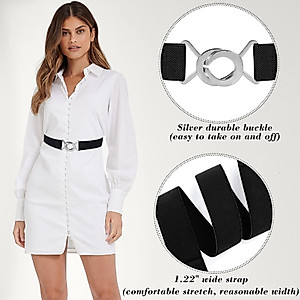 LEACOOLKEY Elastic Skinny Waist Belt for Dress Women Men No Show Stretchy Thin Belt for Jeans Pants Flat Buckle