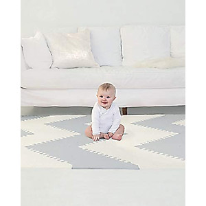Skip Hop Baby Play Mat, Interlocking Foam Floor Tiles, 70" x 56", Playspot, Grey/Cream