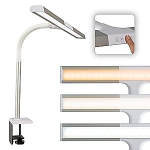 OttLite Perform LED Clamp Lamp for Desks with ClearSun LED Technology - Extra Wide Overhead Lighting with 3 Color Temperatures - Sturdy Clamp Mounts to Tables for Home, Office, Dorms & Workbench