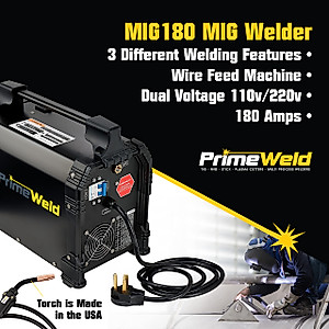 PrimeWeld MIG180 Mig Welder, 180 Amp Wire Feed Welding Machine With Dual Voltage 220v, 110v