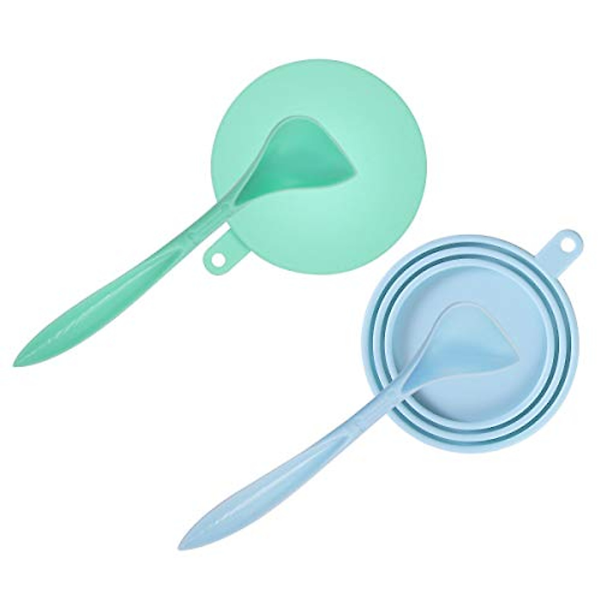 SLSON 2 Pack Pet Food Can Cover Universal Silicone Cat Dog Food Can Lids 1 Fit 3 Standard Size Can Tops with 2 Spoons,Light Blue and Green