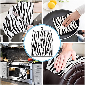 Absorbent Microfiber Kitchen Towels(Set of 3),Zebra Print,Tea Towel for Kitchen/Bathroom Decorative and Bar Towels,Wild Animal Skin Texture,Ultra Soft Resuable Dish Towels Cloths Nonstick Oil Washable