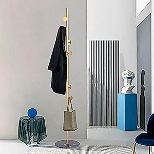 FLRH Coat Rack Tree, 66" Modern Metal Hall Coat Tree With 7 Hooks for Coats, Free Standing Metal Coat Rack and Hat Hanger Organizer Rack, with Weighted Stable Marble Base (Gold)