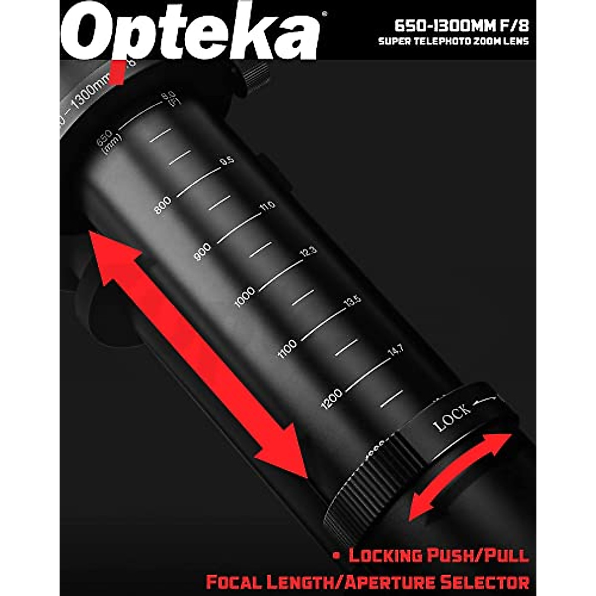 Opteka 650-1300mm (with 2X- 1300-2600mm) Telephoto Zoom Lens for Canon EF-Mount EOS 90D, 80D, 77D, 70D, 60D, 50D, 7D, 6D, 5D, 5DS, 1DS, T8, T8i, T7i, T7s, T7, T6s, T6i, T6, T5, SL3, SL2 DSLR Cameras