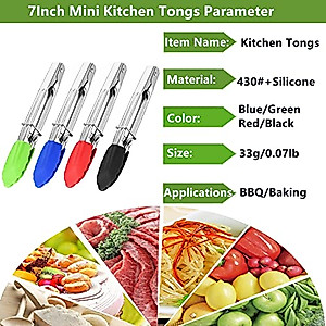 Premium Kitchen Tongs with Silicone Tip,Mini Metal Cooking Tongs 7 Inch Serving Tongs,Non-Stick,Stainless Steel,Heat Resistant Locking Cooking Tongs for Cooking,Barbecue,Salad,Grilling,Frying(3pcs)