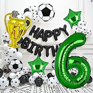 Soccer Balloons 6th Birthday Decoration for Boys, Soccer Balloons Foil Mylar Green Soccer Sports Theme Party Supplies Decor 6Pcs (6th)