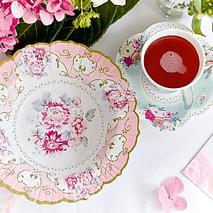 Talking Tables Truly Scrumptious Vintage Floral Paper Bowls in 2 Designs for a Tea Party or Birthday, Blue/Pink (24 Pack)