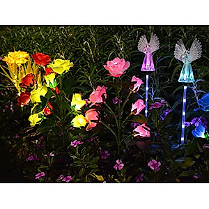 Upgraded 6 Rose Flowers Solar Garden Stake Lights, Outdoor Decorative Solar Flower Lights,Waterproof Solar Flower Stake Lights for Patio Yard Courtyard Pathway Cemetery Graveside (Pink)