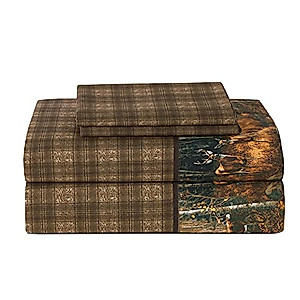 Blue Ridge Home Fashions Whitetail Birch Full Sheet Set, Printed 4-Piece Bed Sheet,Polycotton Fabric,1 Flat Sheet,1 Fitted Sheet & 2 Standard Pillowcases (Full) Brown